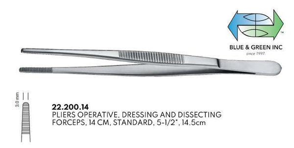 Pliers Operative, Dressing and Dissecting Forceps, 14cm (22.200.14)